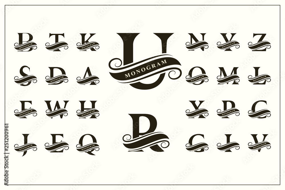 Set of Stylish Capital Letters. Vintage Logos. Filigree Monograms ...