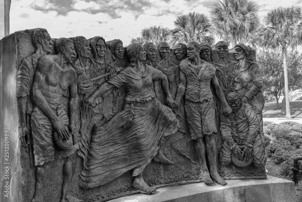 Sculpture of dancing slaves in the congo square at Louis Armstrong park ...
