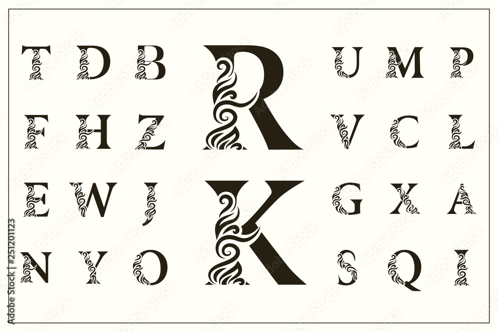 Set of Stylish Capital Letters. Vintage Logos. Filigree Monograms ...