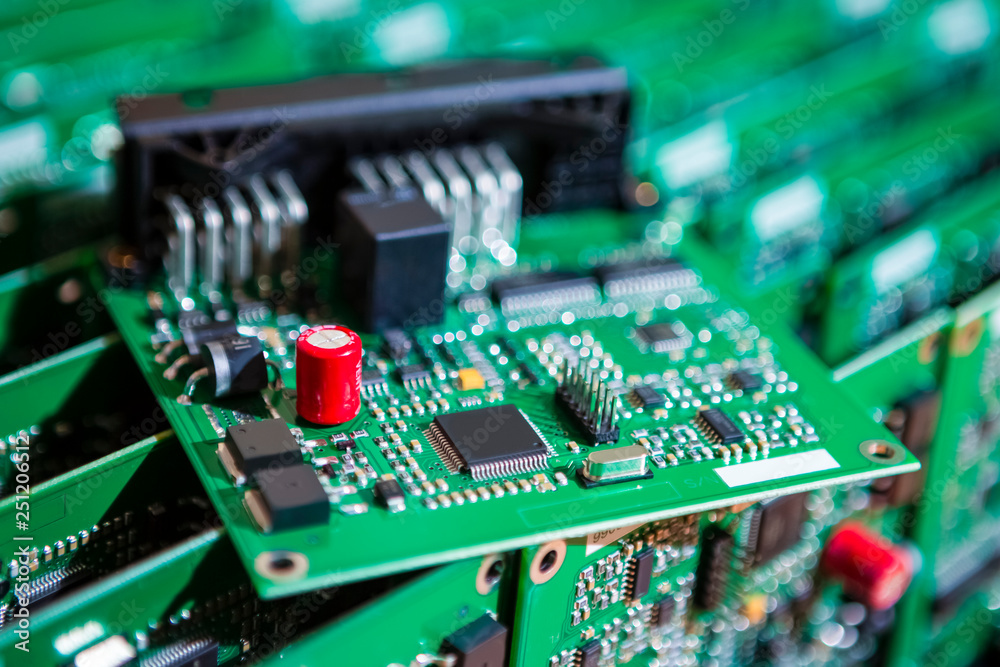 Microelectronics Industry and Manufacturing. Stack of Produced Printed ... Microelectronics Industry and Manufacturing. Stack of Produced Printed ...