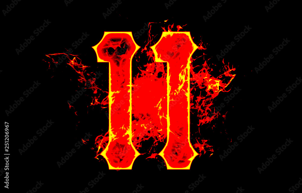 11 eleven number numeral digit logo fire flames design with a grunge or ...