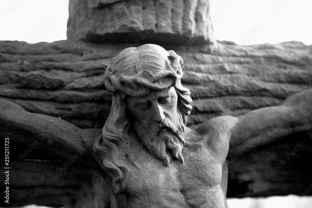 Antique statue of death and resurrection of Jesus of Nazareth. Bible ...