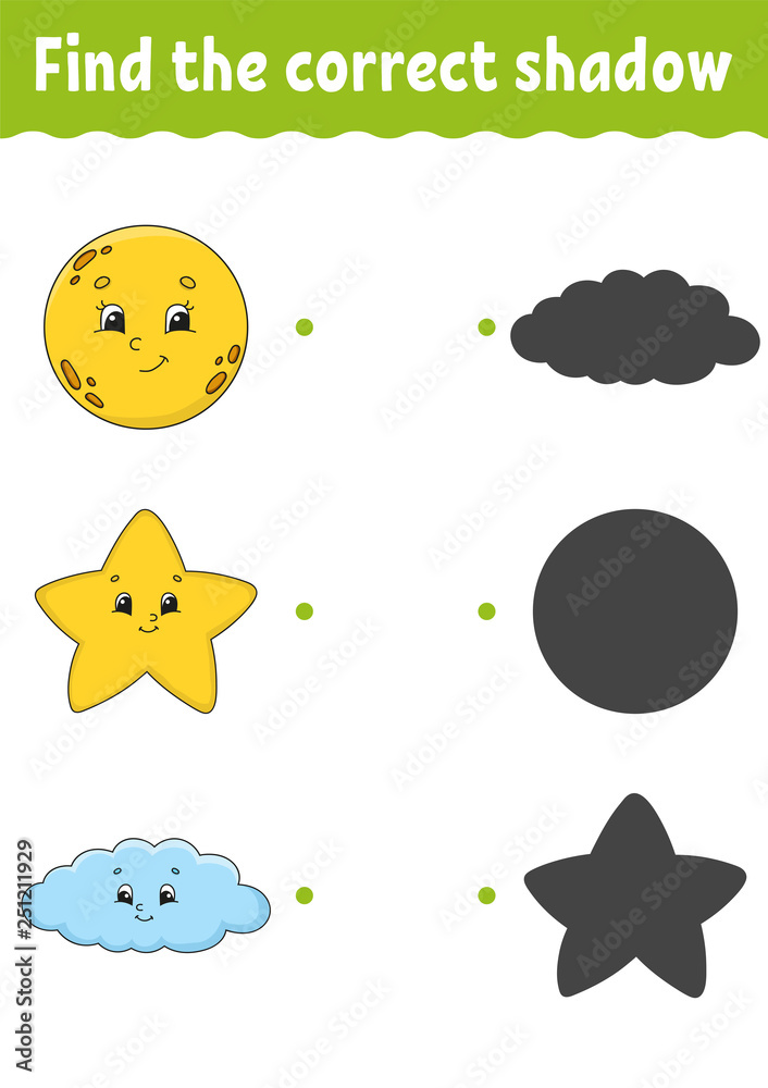 Find the correct shadow. Draw a line. Education developing worksheet ...