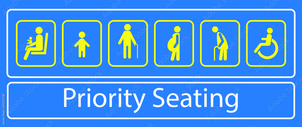 set of priority seating sticker or label, for mass rapid transit or ...