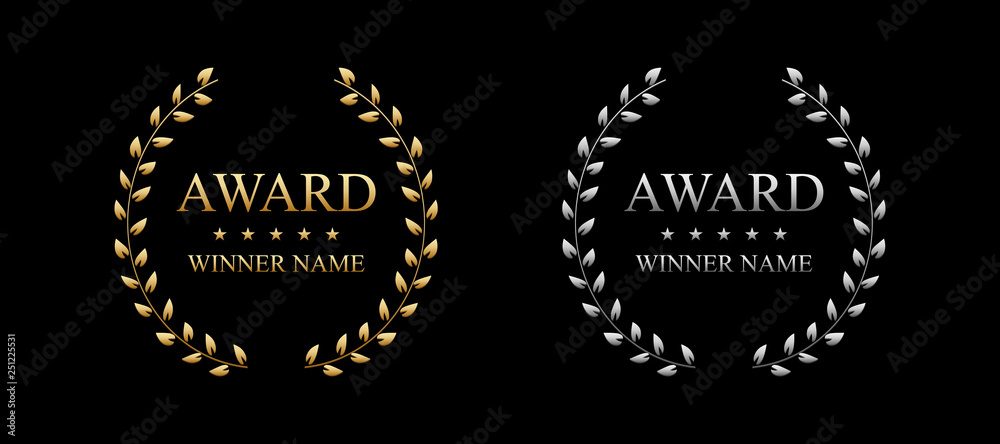 Creative vector illustration of the best award label with golden laurel ...