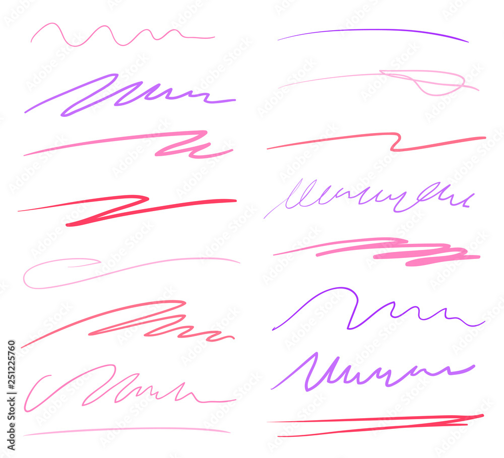 Hand drawn abstract underlines on white. Multicolored backgrounds with ...