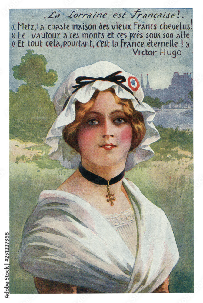 French historical postcard: Young beautiful girl in a traditional dress ...