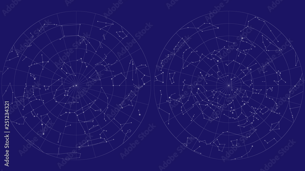 Vetor de Full sky map vector design. Northern and southern hemispheres ...