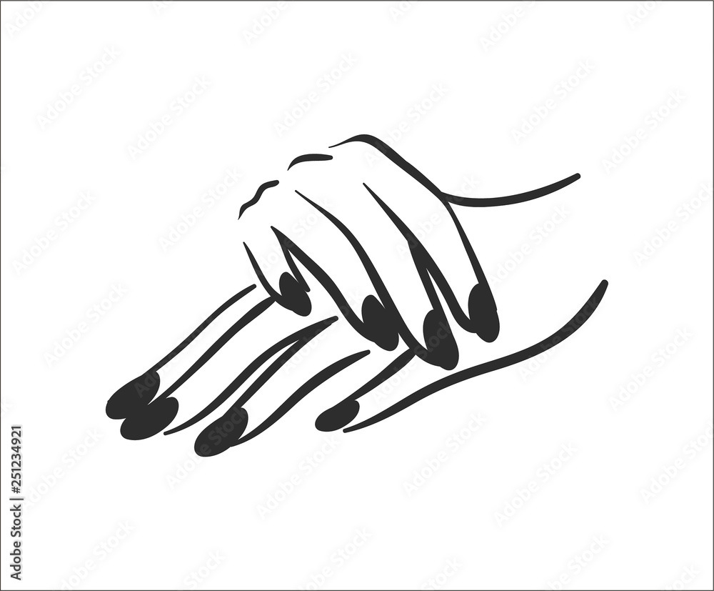 Vector illustration concept of hands with manicure icon. Black on white ...