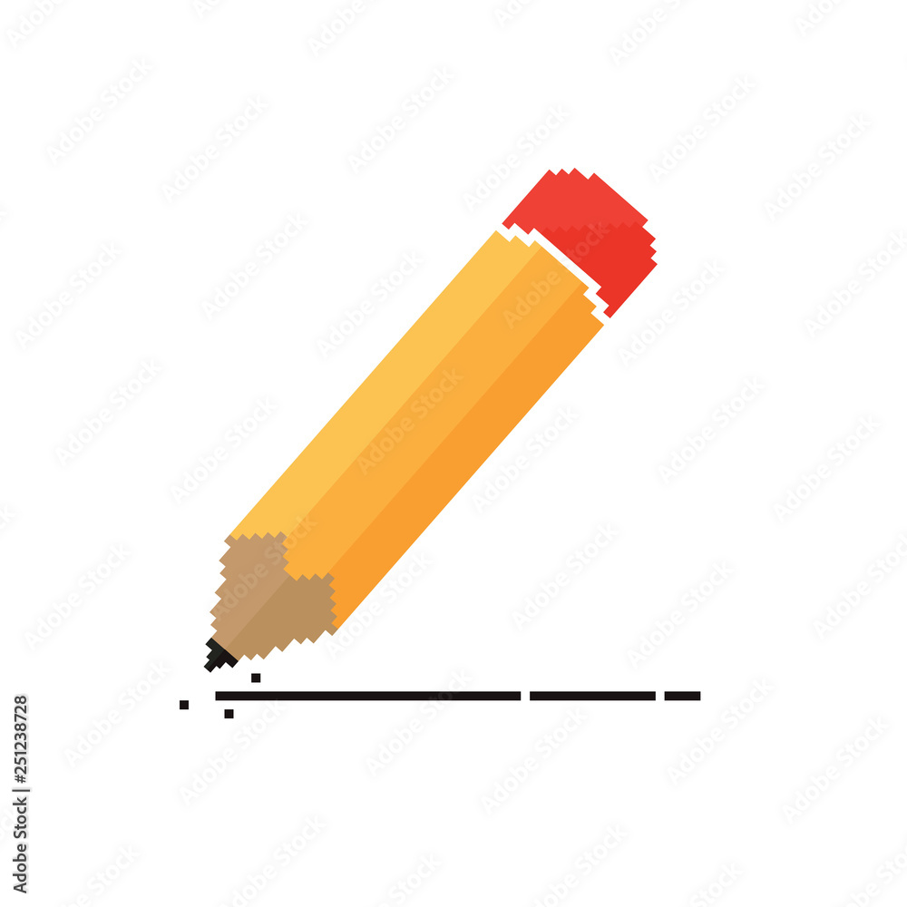 Vector pencil icon. Illustration with little pixel art pencil on white ...