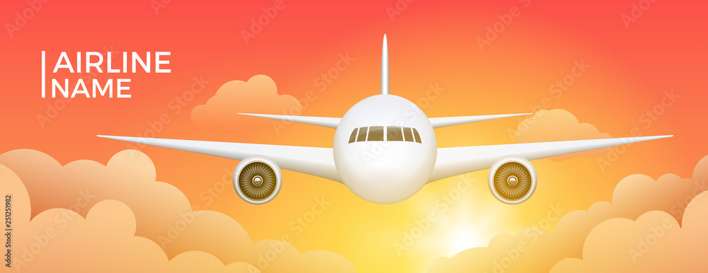 Airline banner with aircraft travel aviation background. Airplane ...