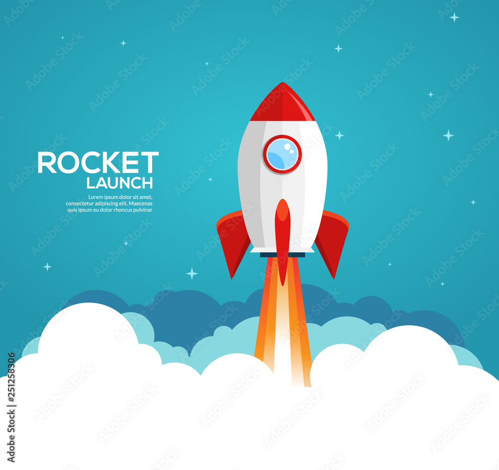 Rocket launch illustration. Product business launch concept design ship ...