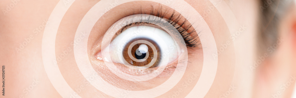 Hypnosis therapy for ocd mental help problems. Closeup of eye with ...