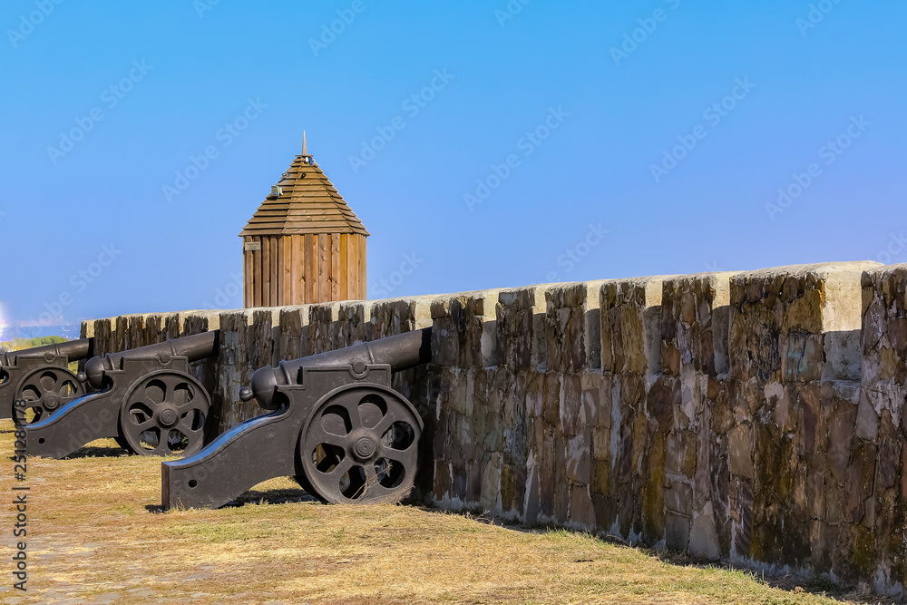 Fortifications and cannons on the ramparts of the Azov fortress founded ...