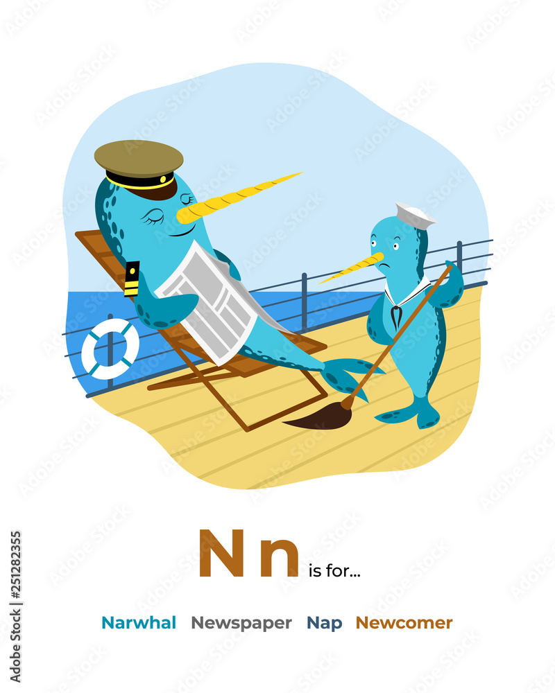 Full English alphabet from A to Z, pictures for letter N, the colorful ...