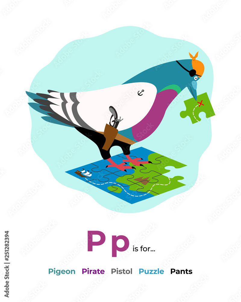 Full English alphabet from A to Z, pictures for letter P, the colorful ...