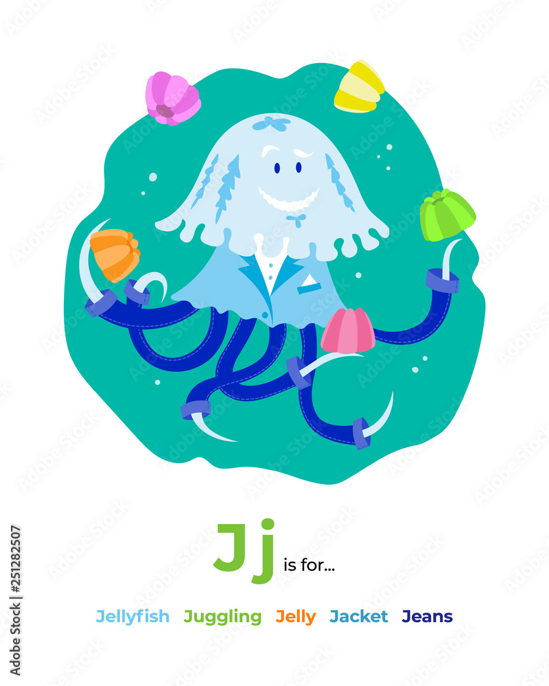 English alphabet Colored cartoon with letter J for children, with ...