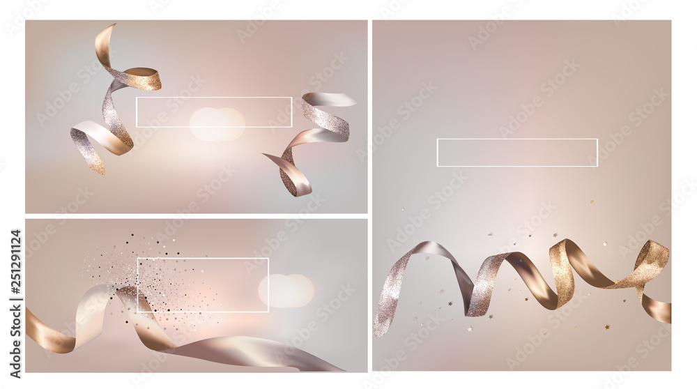 Invitation beige cards with beautiful levitating ribbons and graduation ...