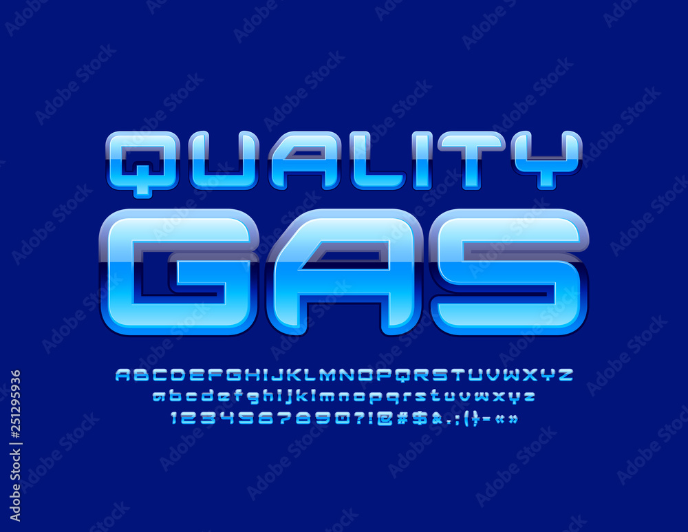 Vector Blue label Quality Gas with modern Font. Original Blue Alphabet ...