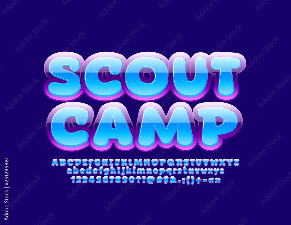 Vector Bright badge Scout Camp with tendy Font. Violet and Blue ...