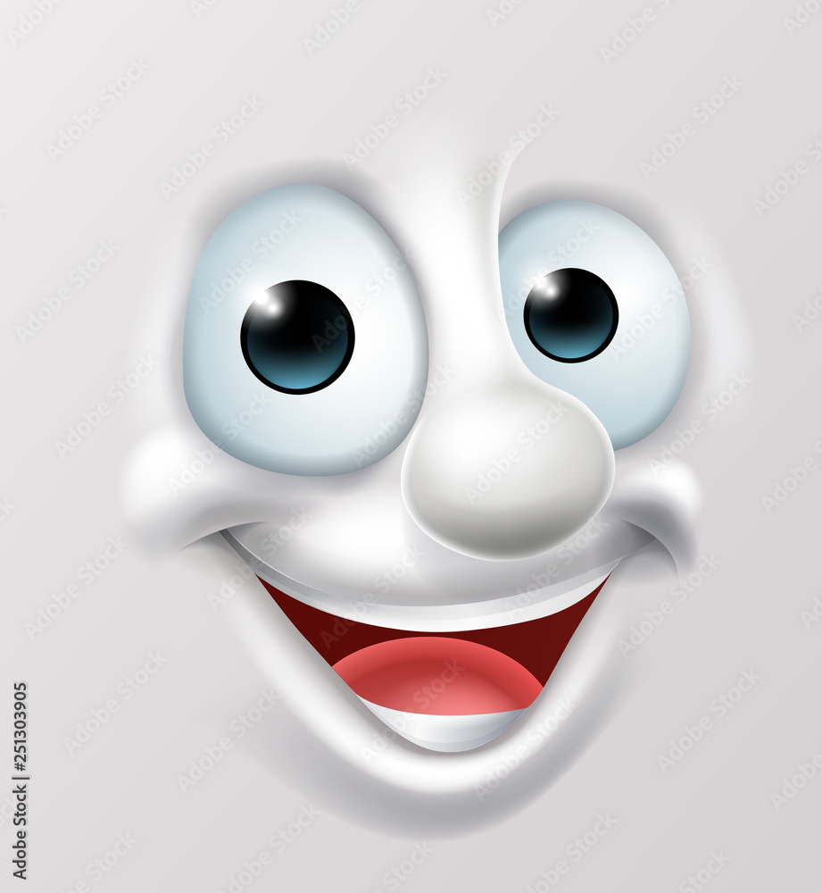 A 3D happy cartoon character emoticon face illustration Stock Vector ...