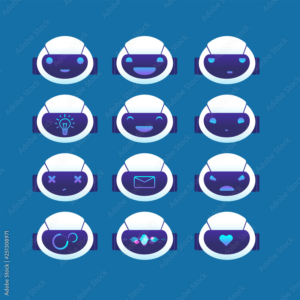 Vektorová grafika „Chatbot avatar. Chat bot head with different ...