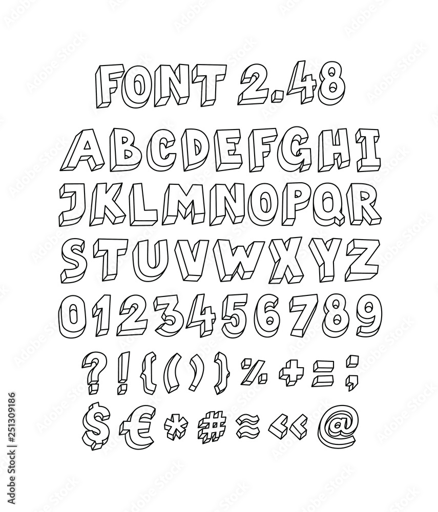 Font set of letters and symbols. Vector. Linear, contour letters ...