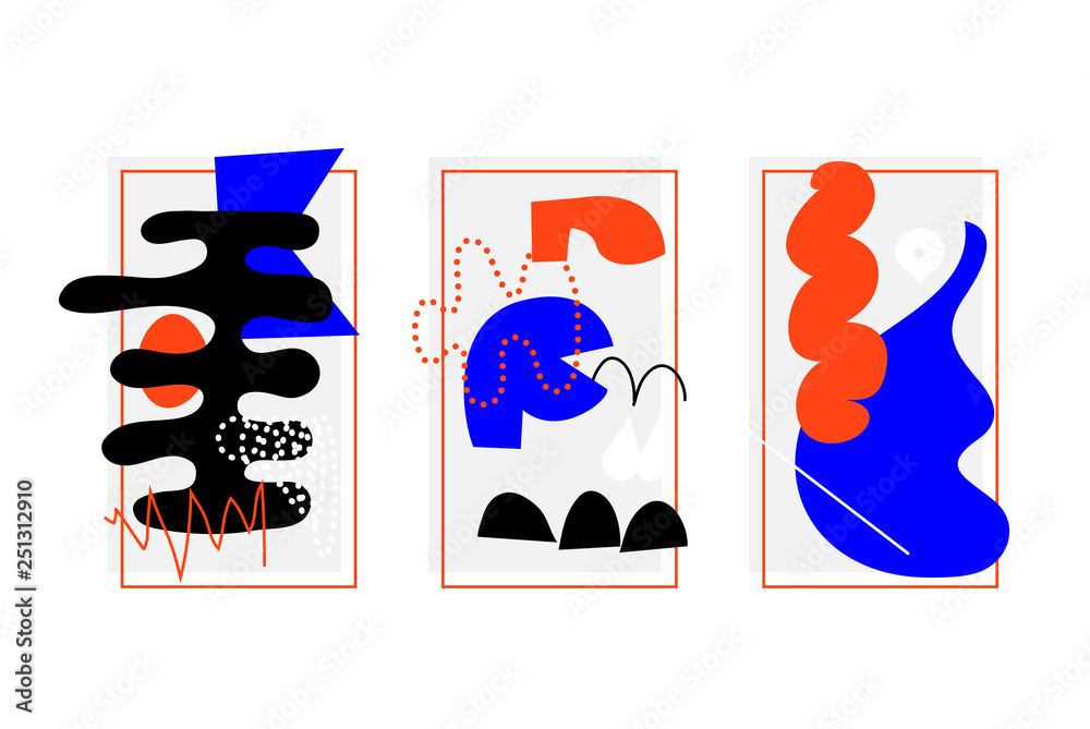 Artistic Collection Of Posters set In Handmade Technique. Bright bold ...