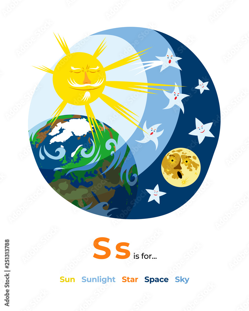 English alphabet Colored cartoon with letter S for children, with ...