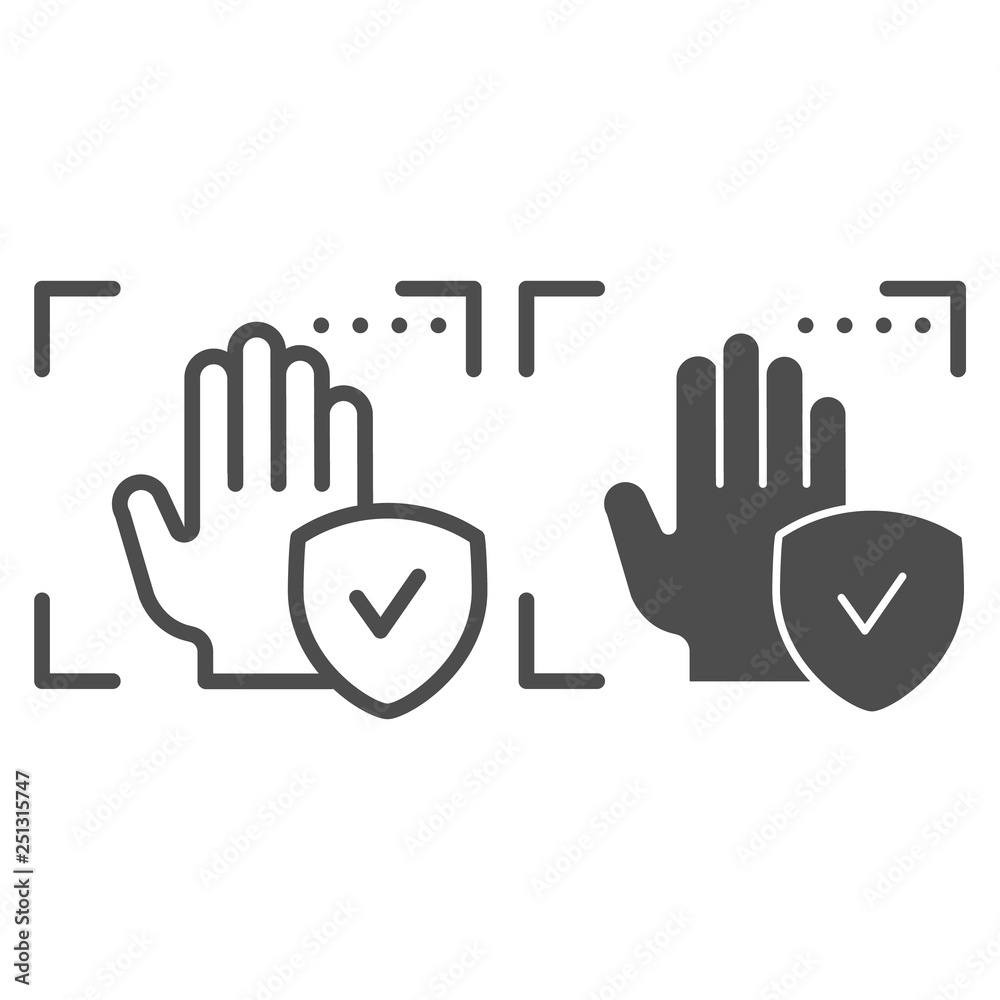Palm recognition approved line and glyph icon. Verification palmprint ... Palm recognition approved line and glyph icon. Verification palmprint ...