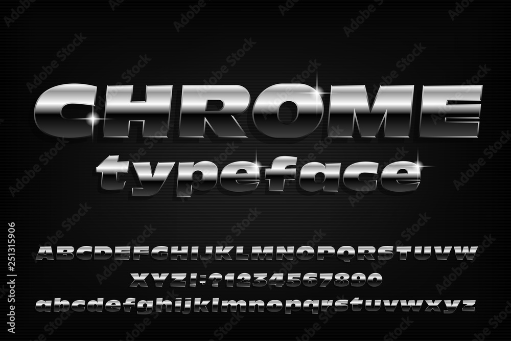 Vetor de Chrome alphabet typeface. Chrome effect wide letters and ...