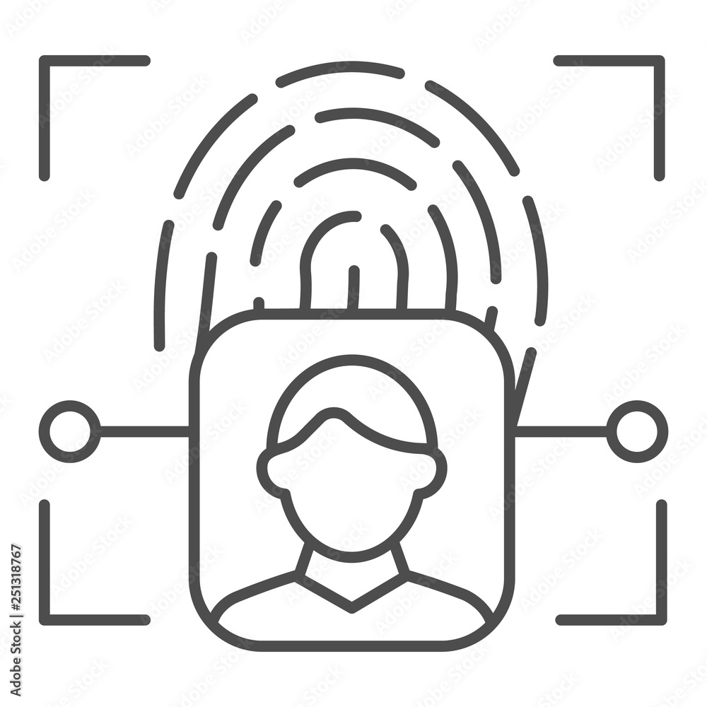 Fingerprint user recognition thin line icon. Focus with fingerprint ...