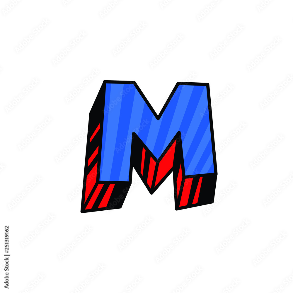 Logo, letter M. Vector. Linear, outline icon. Volumetric mark, 3D ...