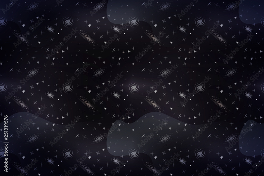 Wide cartoon deep space background with lots of white stars and ...