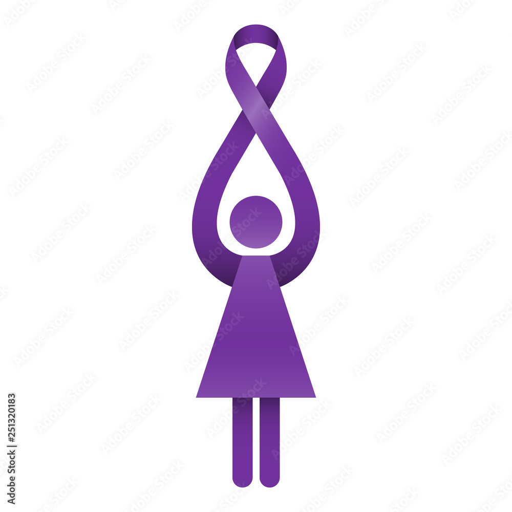 Purple ribbon in a woman hands. Symbol for awareness days and months ...