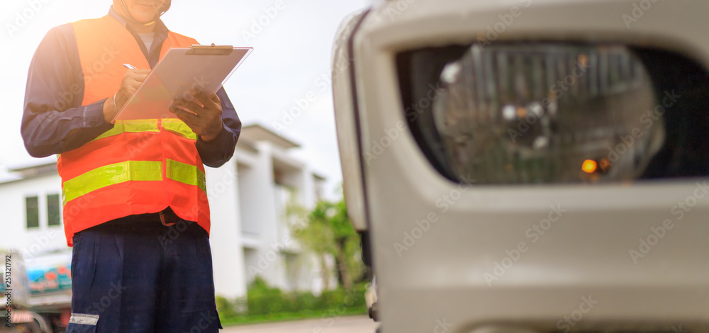 Preforming a pre-trip inspection on a truck,Concept preventive ...