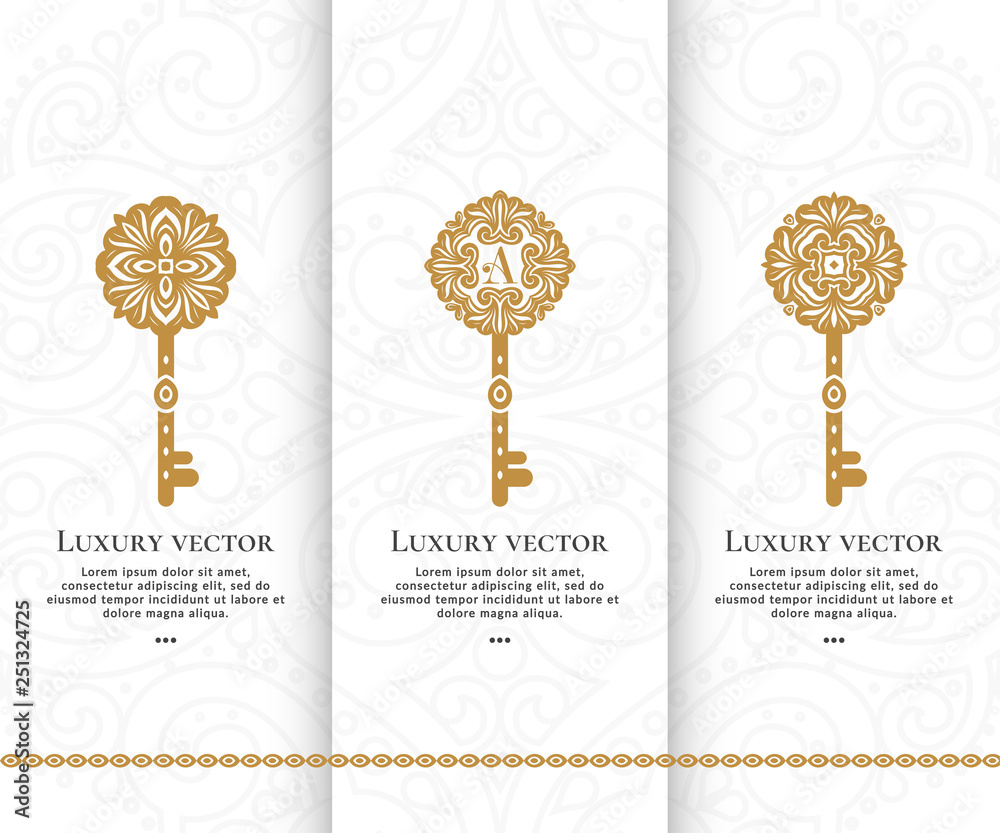 Vector set of luxury golden keys. Elegant, classic elements. Can be ...