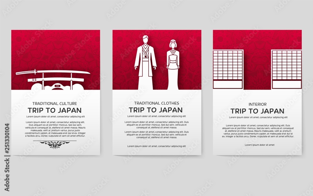 Set of Japan country ornament illustration concept. Art traditional ...