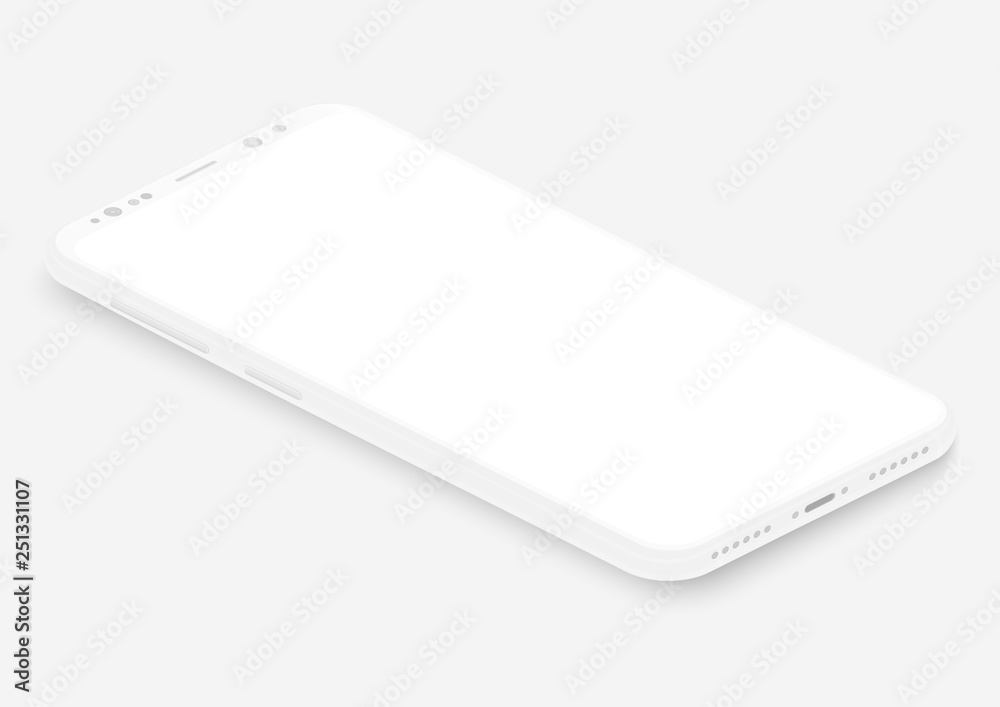 Isometric white vector smartphone. 3d realistic empty screen phone ...