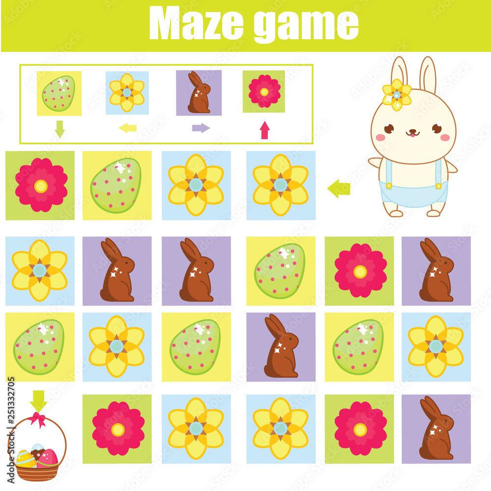 Easter activity for kids. Maze game. Labyrinth with navigation. Help ...