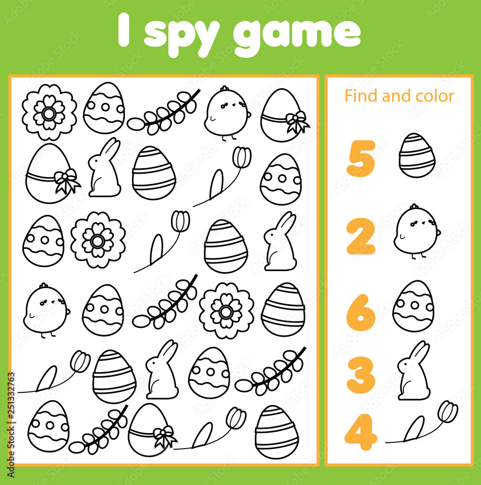 Educational children game. I spy sheet for toddlers. Find and count ...