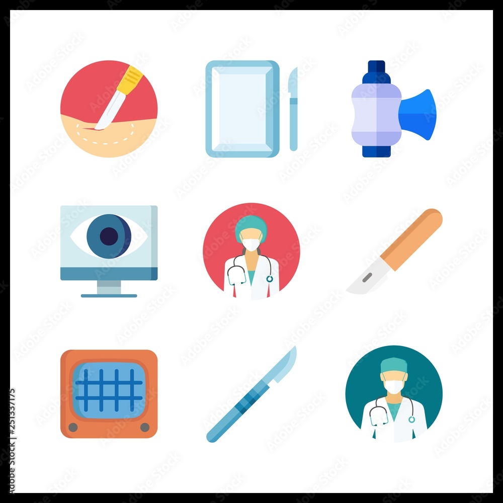 9 operation icon. Vector illustration operation set. surgeon and valve ...