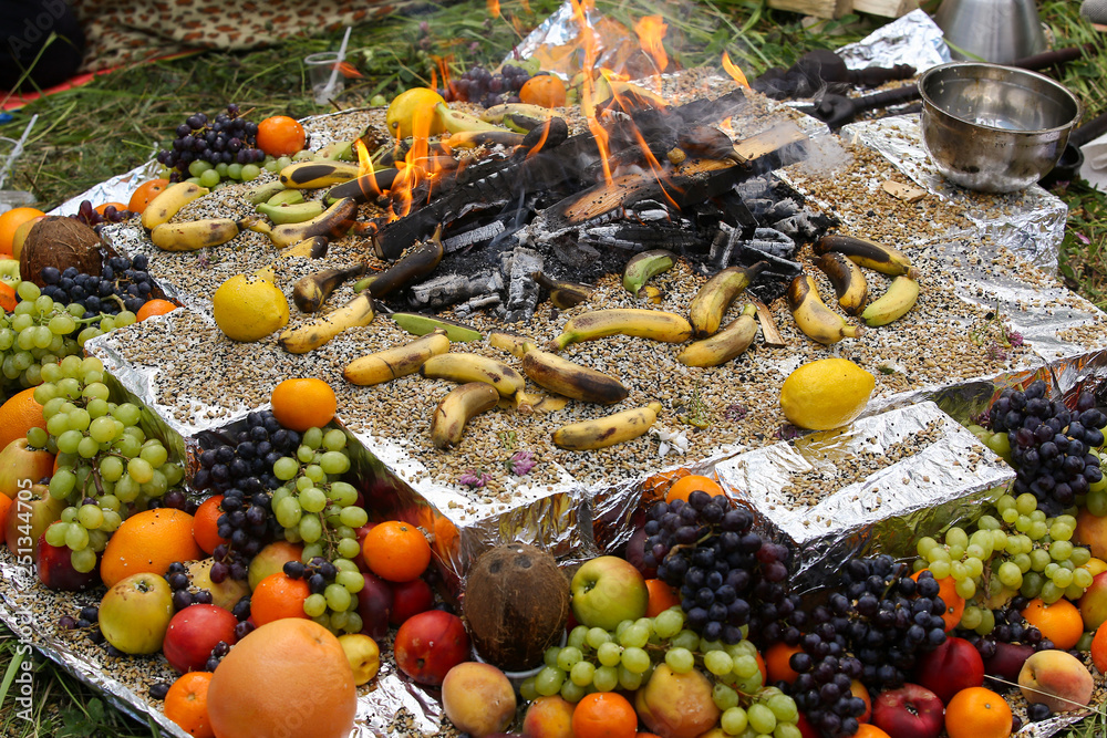 traditional indian yagya (puja), fire ritual Stock Photo | Adobe Stock