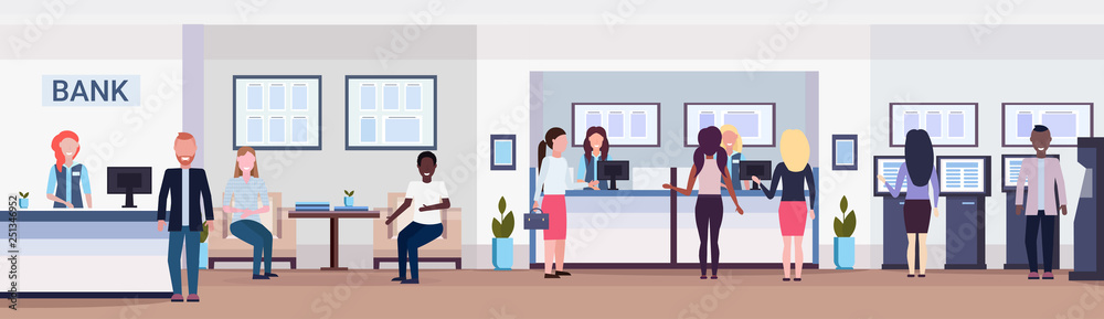 banking visitors and workers financial consulting center with waiting ...