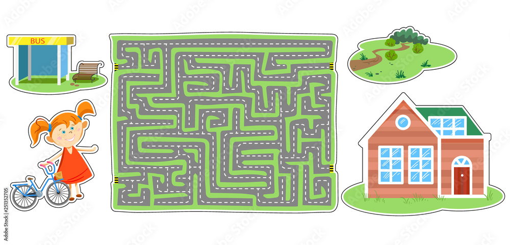 Labyrinth for children with three options. With road, map ...