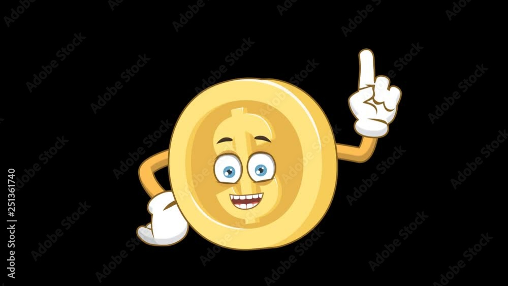 Cartoon dollar coin animated character face idea with alpha channel ...