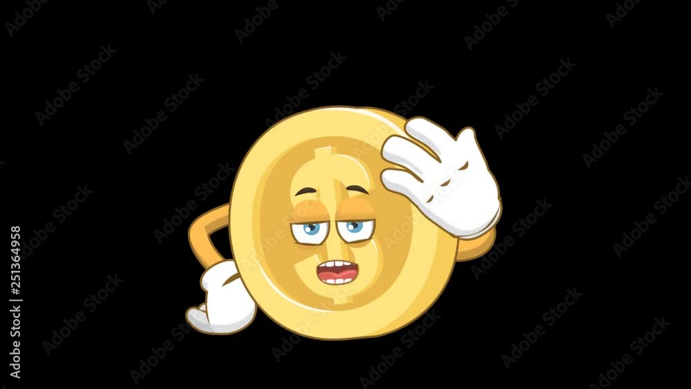 Cartoon dollar coin animated character face upset bad speak with alpha ...
