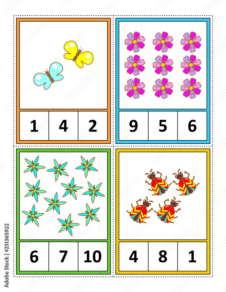 Spring season themed counting 1 to 10 practice for kids worksheet or ...
