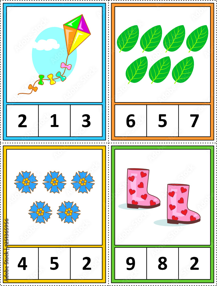 Spring season themed counting 1 to 10 practice for kids worksheet or ...
