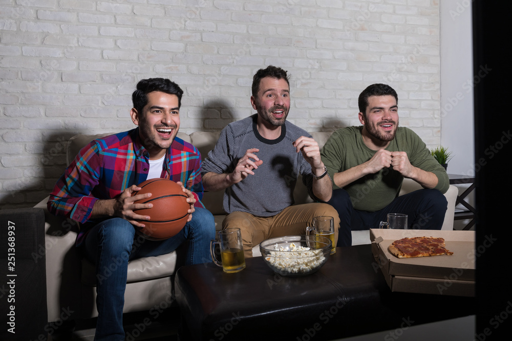 Men Watching Impressive Performance Of Basketball Team Stock Photo ...